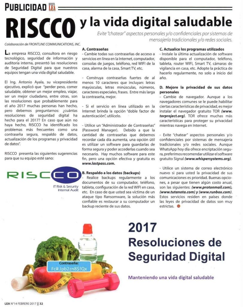 Revista LEA: RISCCO y la vida digital saludable – RISCCO Consulting